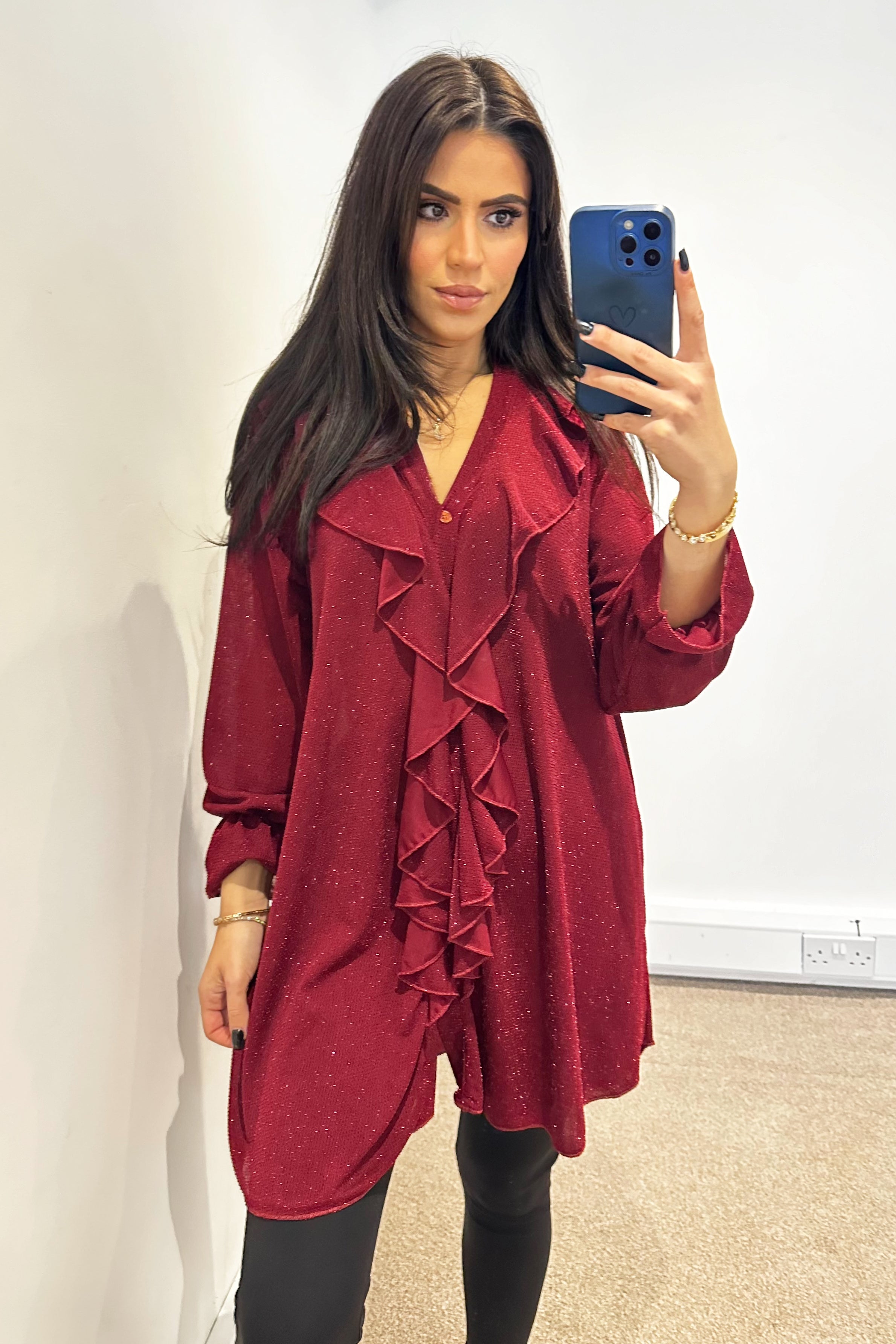 JYY Glitter Frill Shirt - Red – JYY London